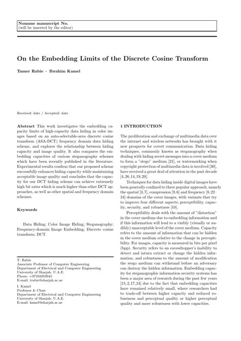 Pdf On The Embedding Limits Of The Discrete Cosine Transform