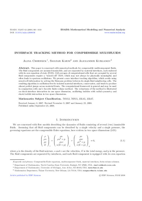 Pdf Interface Tracking Method For Compressible Multifluids