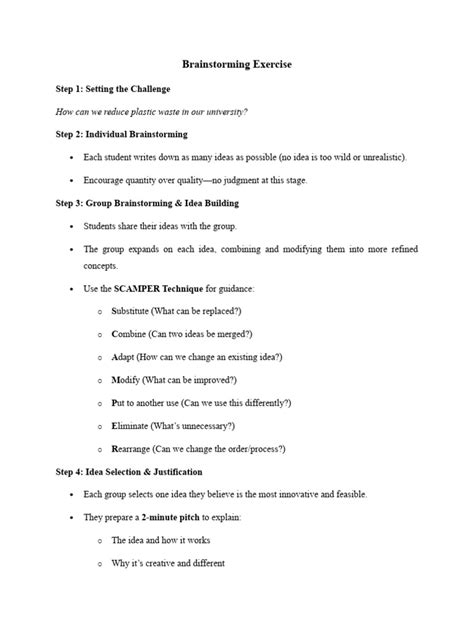 Brainstorming Exercise Pdf
