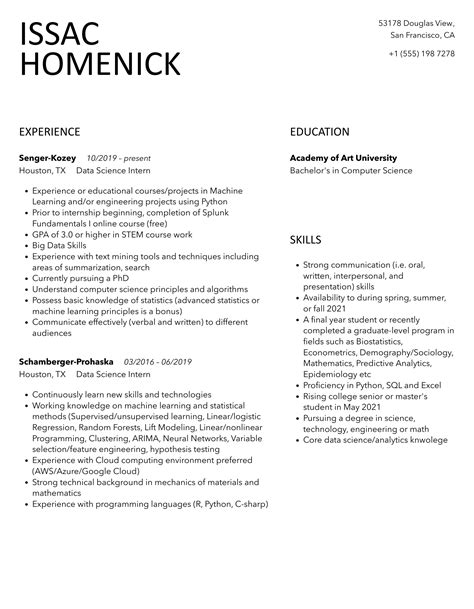 Data Science Intern Resume Samples Velvet Jobs