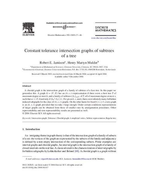 Pdf Constant Tolerance Intersection Graphs Of Subtrees Of A Tree