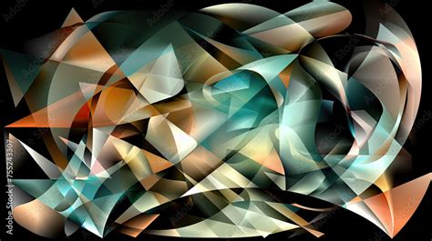 Abstract Digital Art With Swirling Shapes In A Blend Of Earth Tone And Cool Colors Creating A