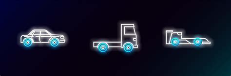 세트 라인 포뮬러 경주 용 자동차 세단 및 배달화물 트럭 차량 아이콘 빛나는 네온 벡터 1에 대한 스톡 벡터 아트 및 기타 이미지 Istock