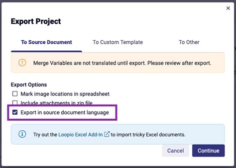Exporting To A Non English Source Document From A Loopio Project