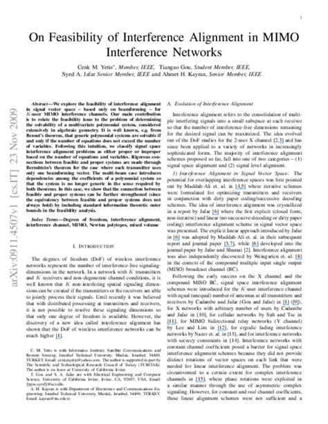 Pdf On Feasibility Of Interference Alignment In Mimo Interference Networks