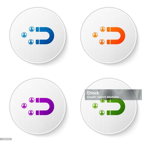 색상 고객 유치 아이콘 흰색 배경에 고립 고객 유지 지원 및 서비스 자석으로 유치 하는 고객 들 원 버튼에 아이콘을 설정 합니다 벡터 일러스트 0명에 대한 스톡 벡터 아트