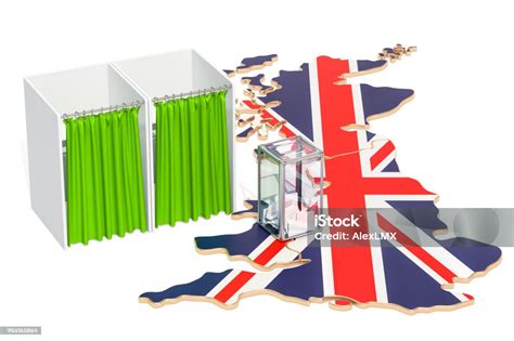 영국의 선거 개념 대 브리튼의 지도에 부스를 투표와 투표 상자 3d 렌더링 3차원 형태에 대한 스톡 사진 및 기타 이미지 3차원 형태 Political Party