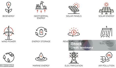 선형 아이콘의 벡터 세트 지속 가능성 재생 가능 에너지 및 대체 전력 에코 전기화와 관련 모노 라인 픽토그램 및 인포그래픽 디자인 요소 0명에 대한 스톡 벡터 아트 및 기타