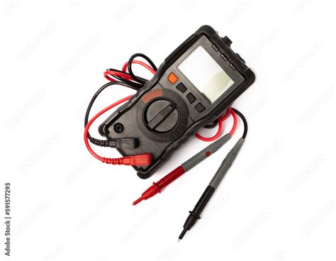 Digital Multimeter With Probes And Display Isolated On White Background Electrical Tool Black