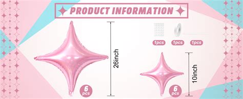 Pink Star Balloons 12pcs Four Angle Star Foil Balloons