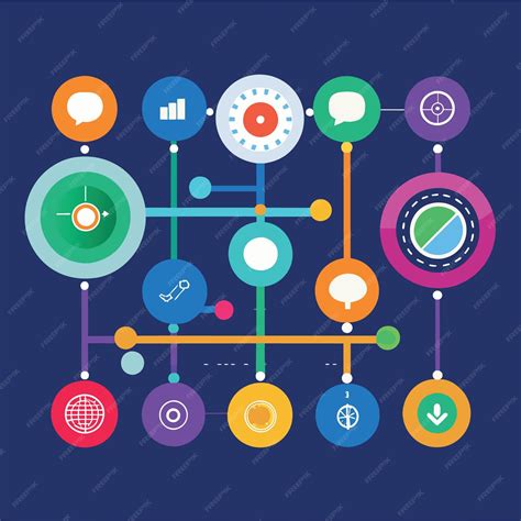 서클 컬러 백으로 플로우 차트 워크플로우 프레젠테이션을 위한 타임라인 인포그래픽 디자인 템플릿 프리미엄 Ai 생성 벡터