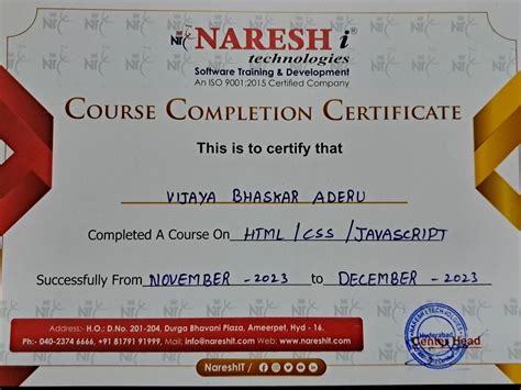 Completed My Front End Development Course Html5 Css3 Vijaya Bhaskar Aderu
