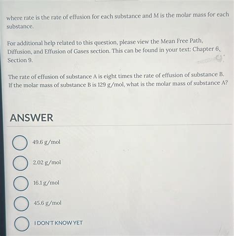 Solved Where Rate Is The Rate Of Effusion For Each Substance And M Is The Molar Mass For Each