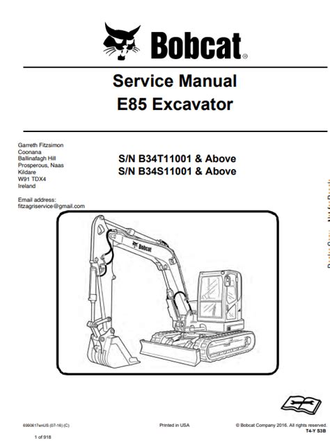 Bobcat E85 Excavator Service Repair Manual