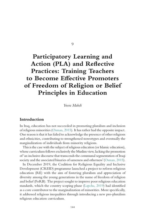 Pdf Participatory Learning And Action Pla And Reflective Practices Training Teachers To