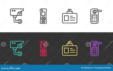 Set Line Security Camera Remote Control Identification Badge And Digital Door Lock On Black