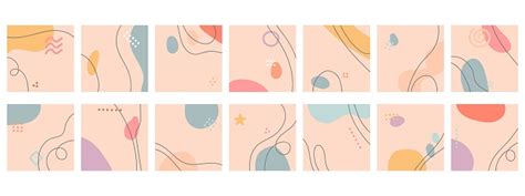 14 개의 추상적 인 고립 된 배경 세트입니다 손으로 다양한 모양과 낙서 개체를 그린 현대 트렌디 벡터 일러스트레이션 섬세 한 파스텔 색상입니다 스톡 일러스트레이션 복사