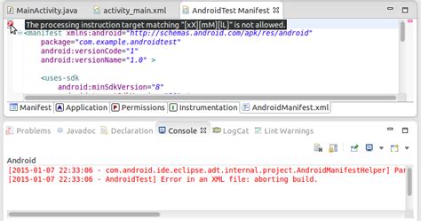 Android Er The Processing Instruction Target Matching Xx Mm Ll Is Not Allowed