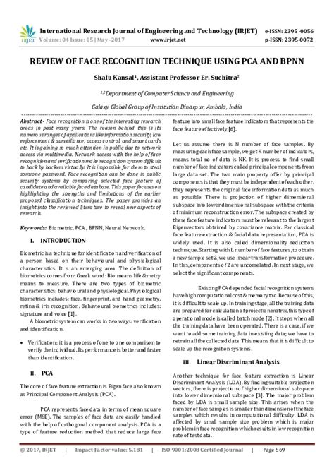 Pdf Review Of Face Recognition Technique Using Pca And Bpnn Irjet
