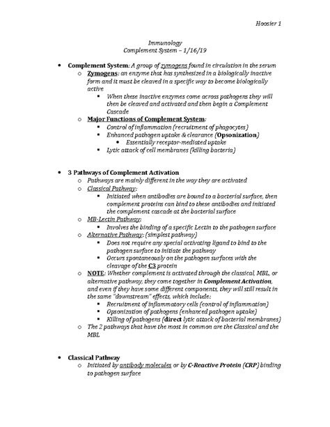 Complement Notes Immunology Complement System Complement System A Group Of