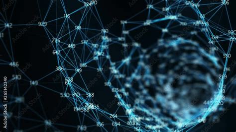 digital plexus tunnel funnel backdrop made of random digit nodes and