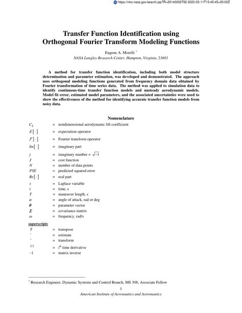 Pdf Transfer Function Identification Using Orthogonal Fourier