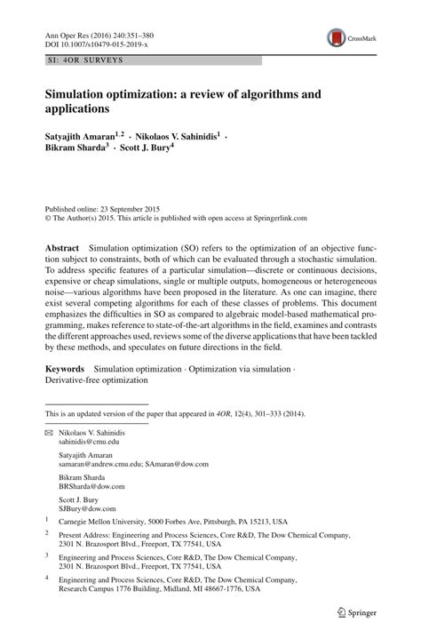 Pdf Simulation Optimization A Review Of Algorithms And Applications