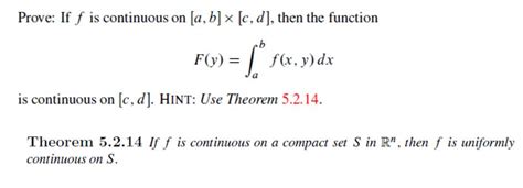 Solved Prove If F Is Continuous On [a B] X [c D] Then