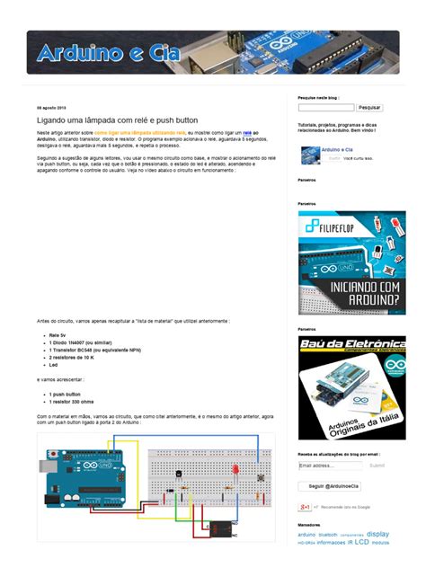 Arduino And Cia Ligando Uma Lâmpada Com Relé E Push Button Pdf