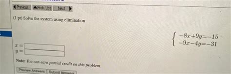 Solved Previous Prob List Next 1 Pt Solve The System