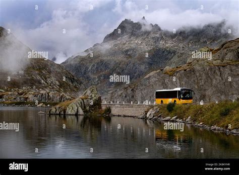 Post Bus At Summit Of The The Grimsel Pass Grimselpass Col Du Grimsel