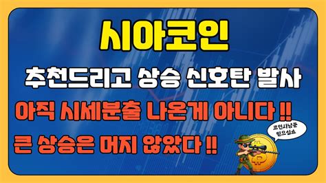 시아코인 추천드리고 상승 신호탄 발사 아직 시세분출 나온게 아니다 큰 상승은 머지 않았다 Youtube