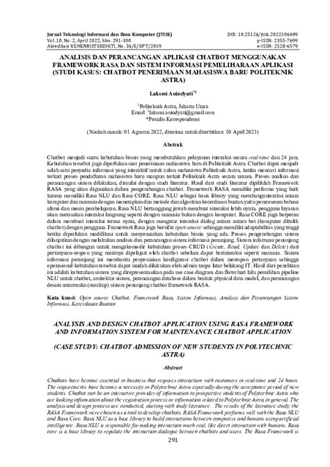 Pdf Analisis Dan Perancangan Aplikasi Chatbot Menggunakan Framework