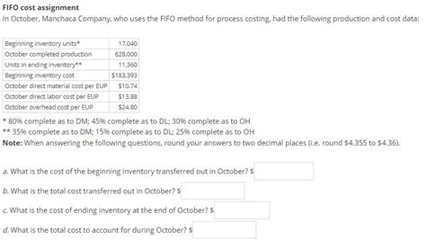 Solved Fifo Cost Assignment In October Manchaca Company