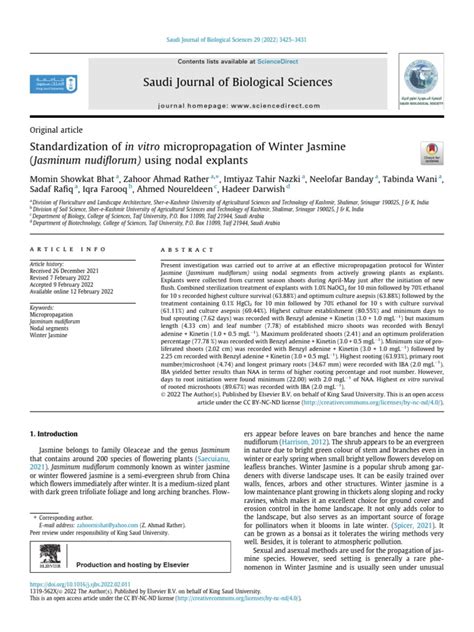 Standardization Of In Vitro Micropropagation Of Winter Jasmine Pdf Botany Plants