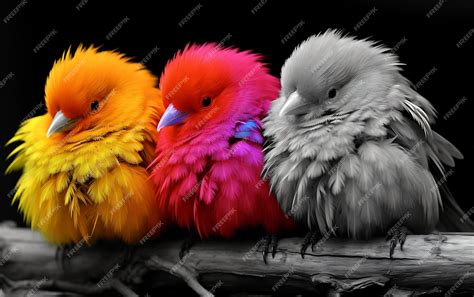 Premium Photo Four Color Fluffy Birds