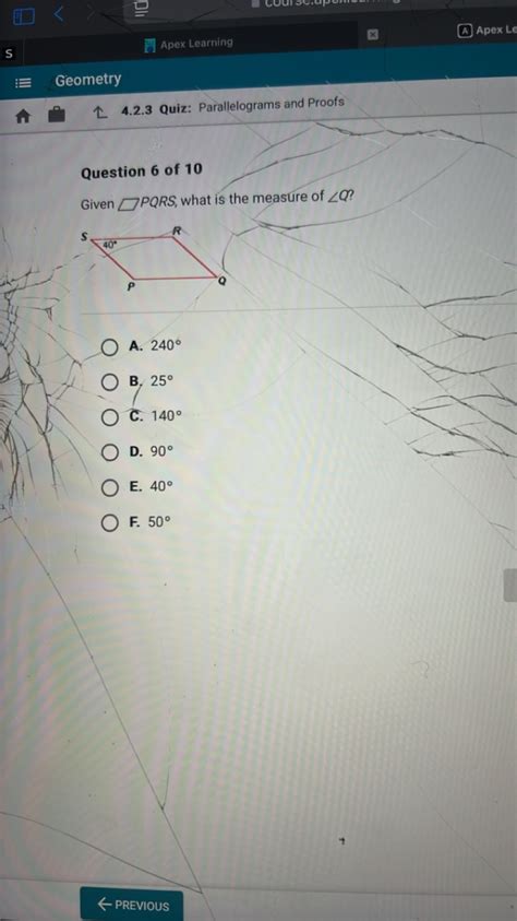 Apex LearningApex LeSGeometry Quiz Parallelograms And ProofsQ