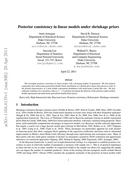 Pdf Posterior Consistency In Linear Models Under Shrinkage Priors