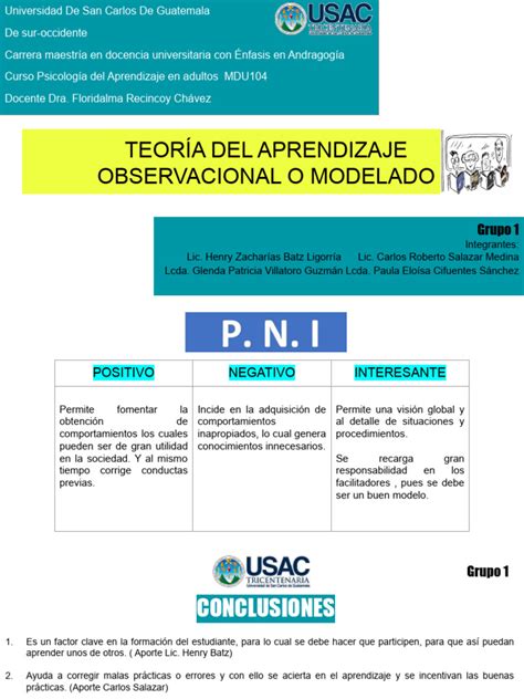 Teoría Del Aprendizaje Observacional O Modelado Grupo 1 Pdf