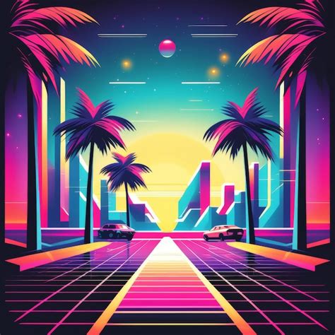 Premium Vector Retro 8 0 9 9 S Style Neon Background With Palms And