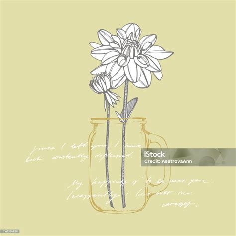 손으로 그린 잉크 달리아 꽃 요소 그래픽 꽃 그림입니다 식물 그림입니다 손으로 쓴 추상 텍스트입니다 0명에 대한 스톡 벡터 아트 및 기타 이미지 Istock