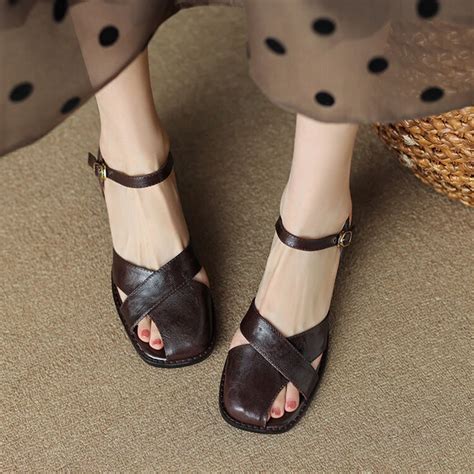 Genuine Leather Sandals Women 2023 Summer Cover Toe Slingback Shoes For