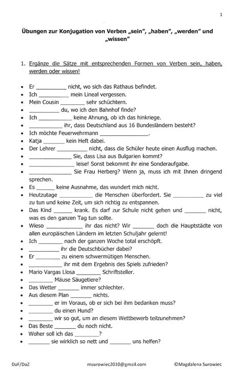 Aspekte Der Germanistik Übungen Zu Verben „sein” „haben” „werden