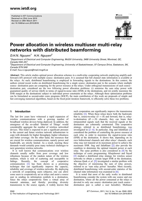 Pdf Power Allocation In Wireless Multiuser Multi Relay Networks With Distributed Beamforming