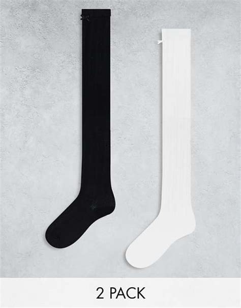 Monki 2 Pack Knee High Pellerine Socks In White And Black Asos