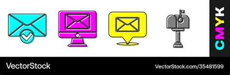 Set Envelope And Check Mark Monitor And Envelope Vector Image