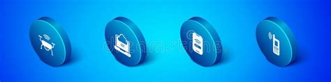Set Isometric Smart Drone System Mobile With Wi Fi Wireless And
