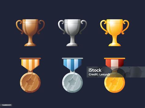 게임 Ui 자산 세트입니다 게임 사용자 인터페이스 승리 트로피 아이콘 컬렉션입니다 벡터 일러스트 레이 션 메달에 대한 스톡 벡터 아트 및 기타 이미지 Istock