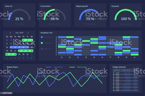 인포그래픽 요소 차트 다이어그램 프로세스가 있는 대시보드 패널입니다 인터페이스 및 Ui 디자인을 위한 벡터 대시보드입니다 0명에 대한 스톡 벡터 아트 및 기타 이미지