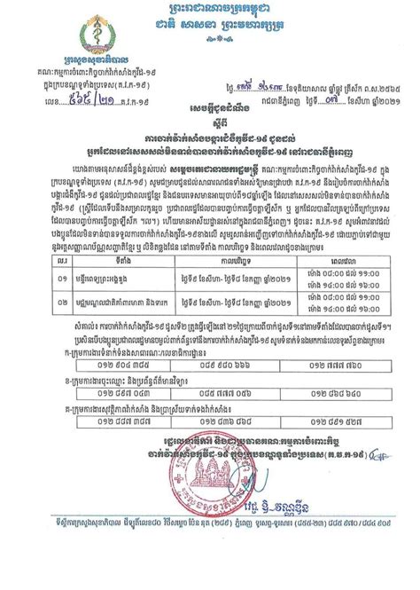 ក្រសួងសុខាភិបាលបញ្ជាក់ជូន ស្ដីពីការចាក់វ៉ាក់សាំងបង្ការជំងឺកូវីដ ១៩